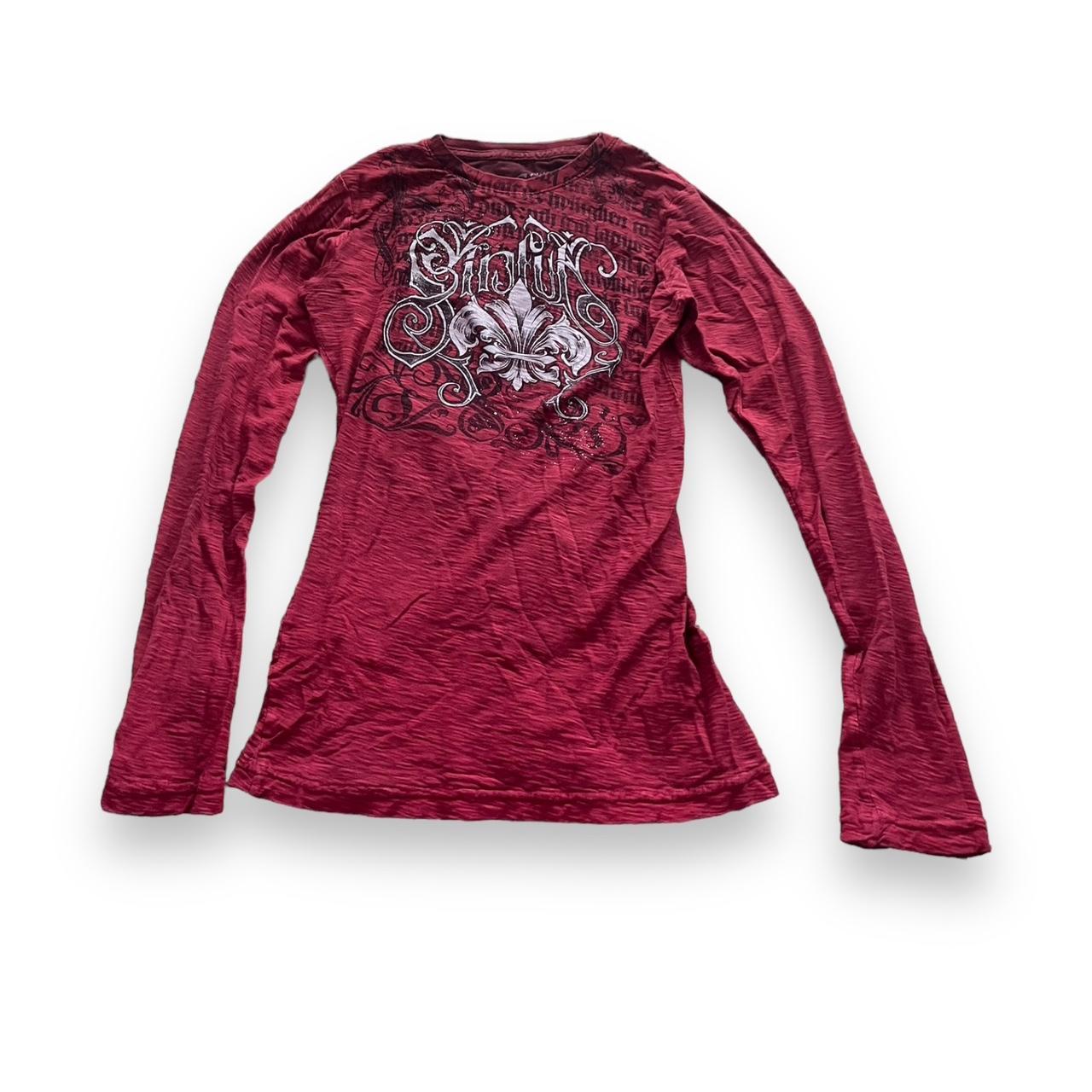 y2k sinful by affliction top super cool red... - Depop