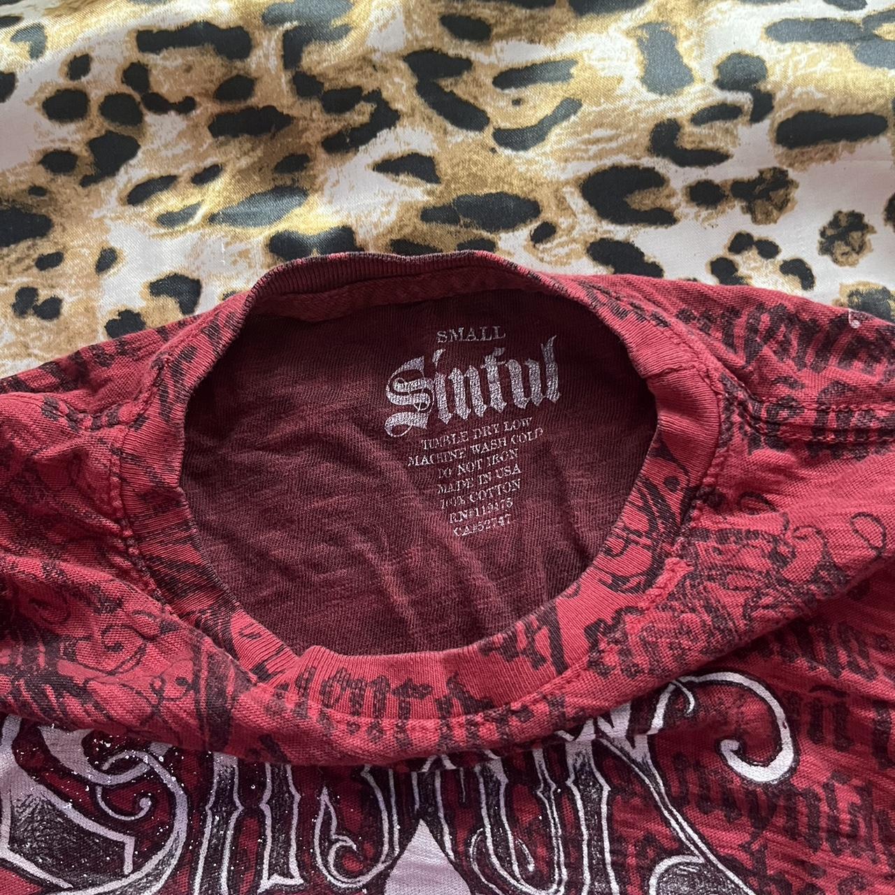 y2k sinful by affliction top super cool red... - Depop