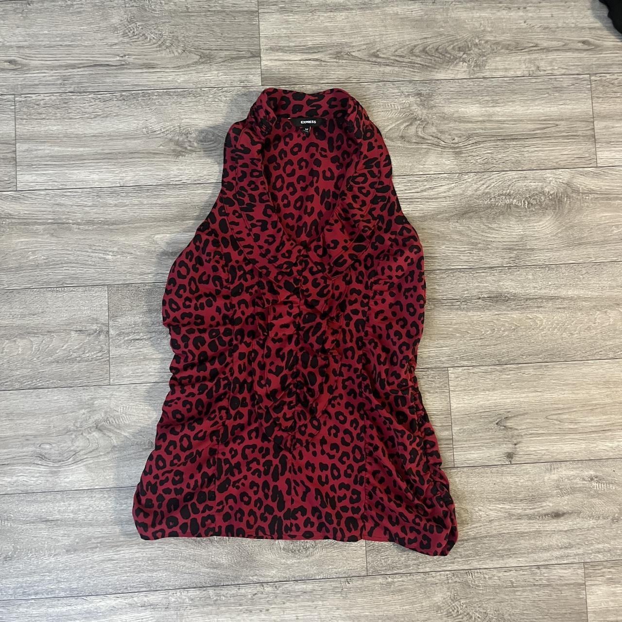 RED LEOPARD PRINT HALTER TOP WITH... - Depop