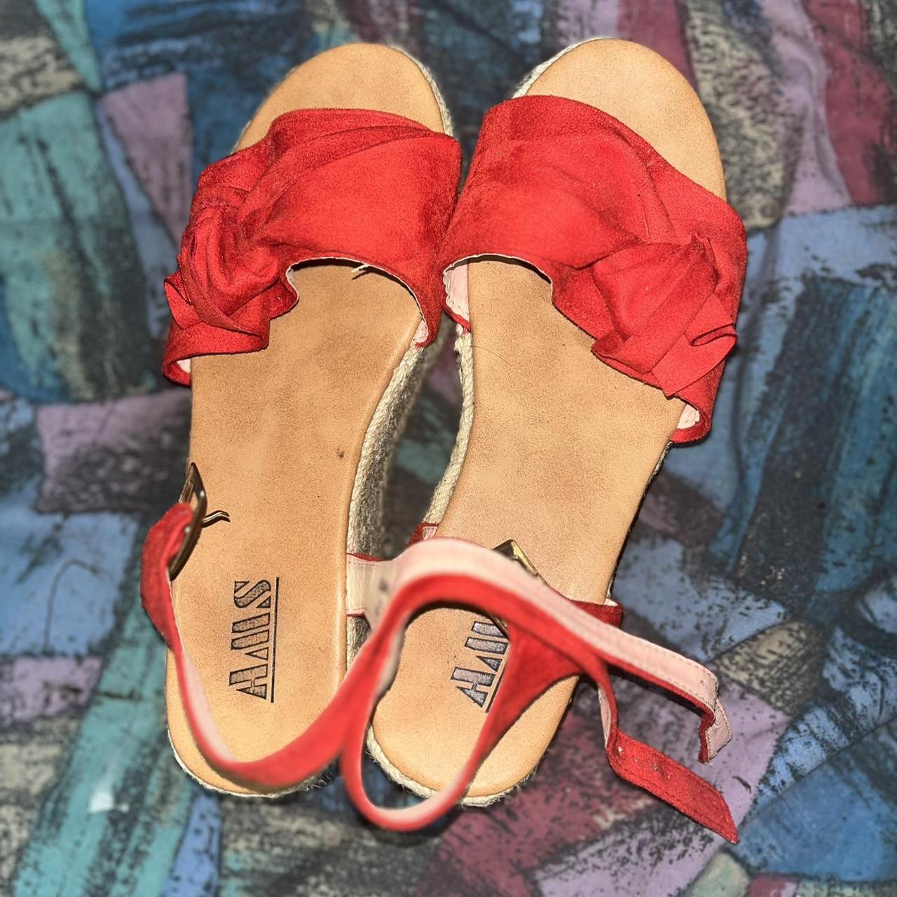 Adorable, red strapped platform sandals, very... - Depop