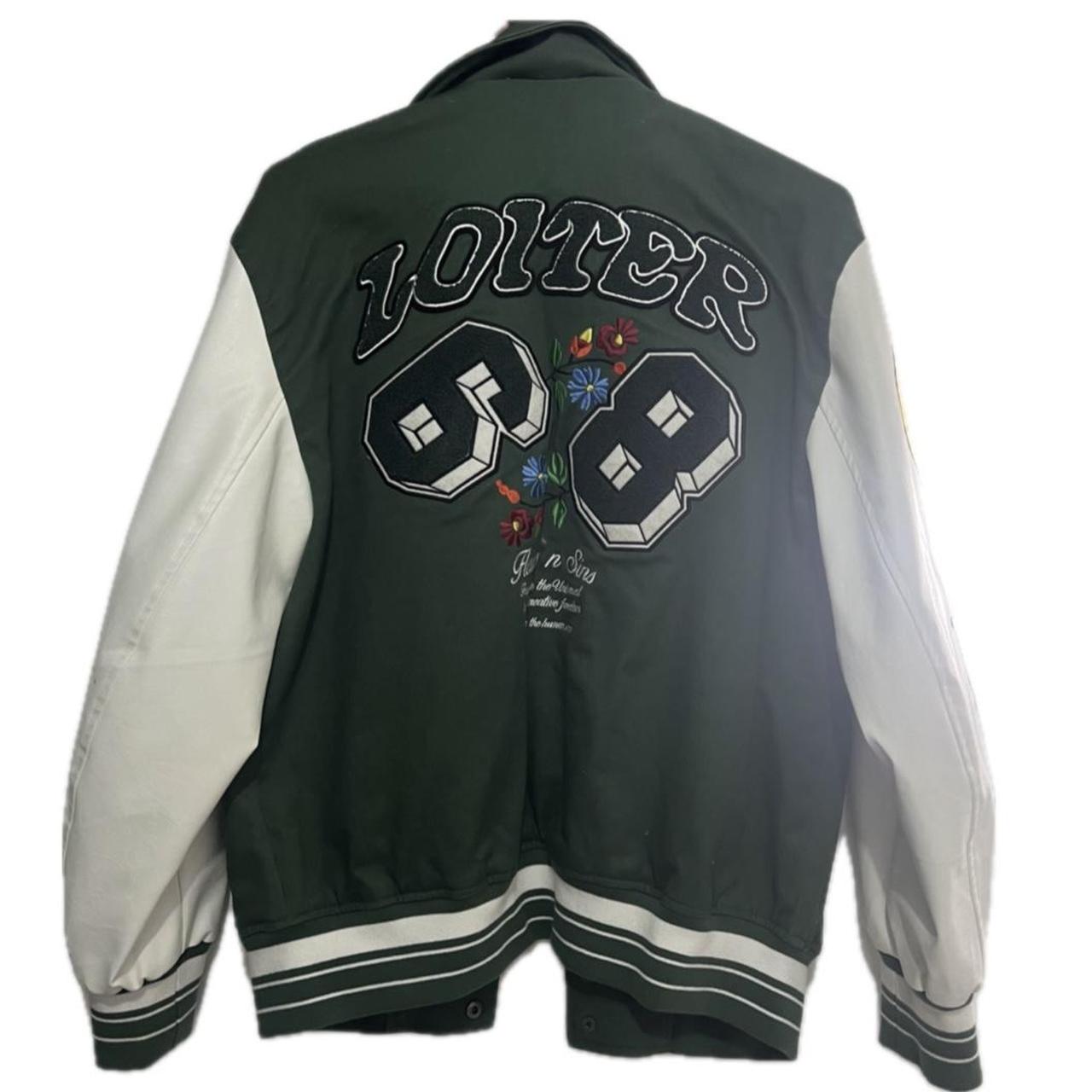 LOITER Human Varsity Jacket Green Medium... - Depop