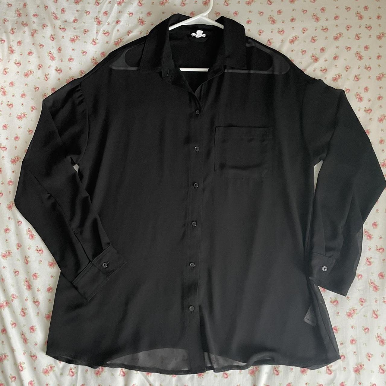 sheer black button down size: xs/s brand: Garage... - Depop