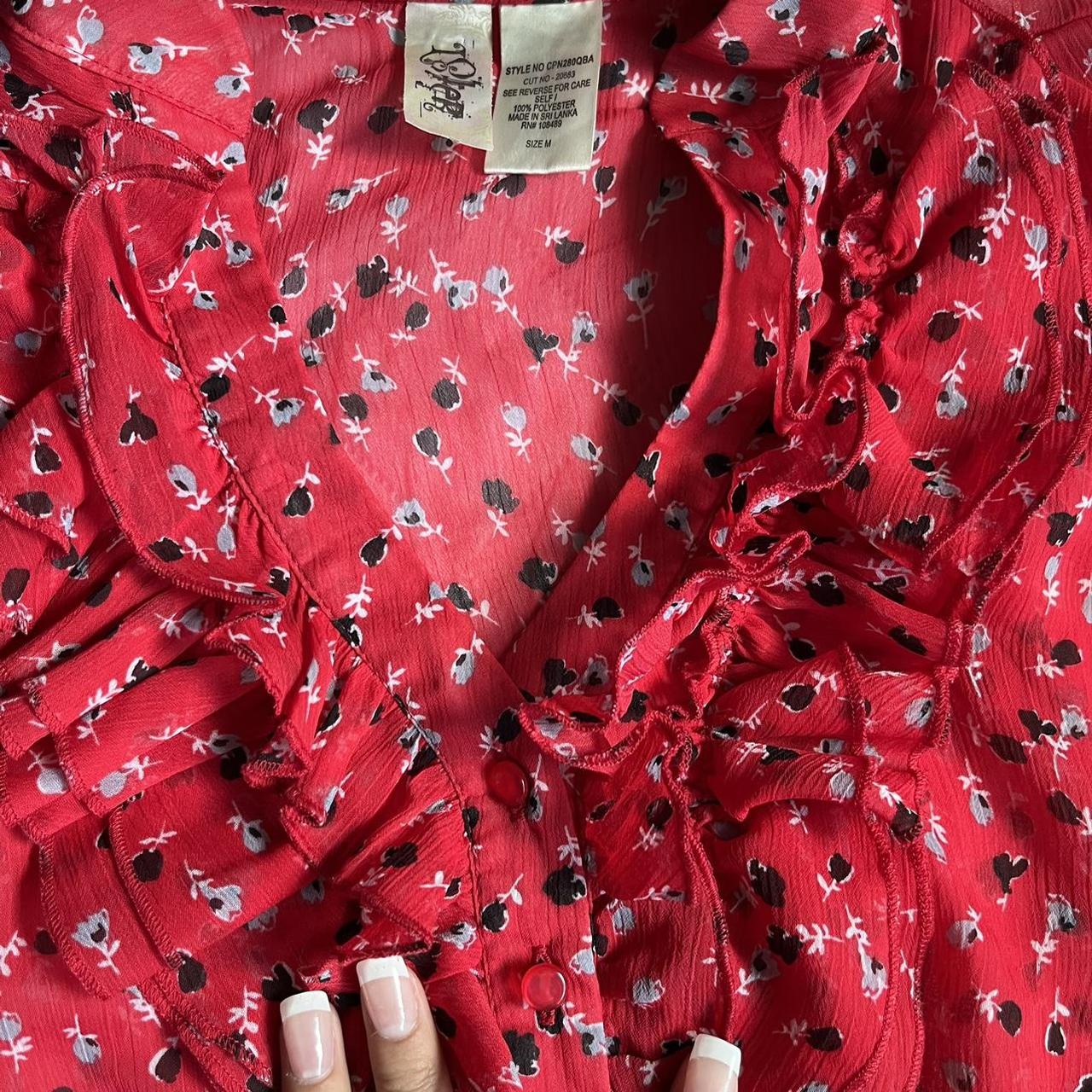 Red Flower Print Blouse — Has Ruffles Buttons And Depop