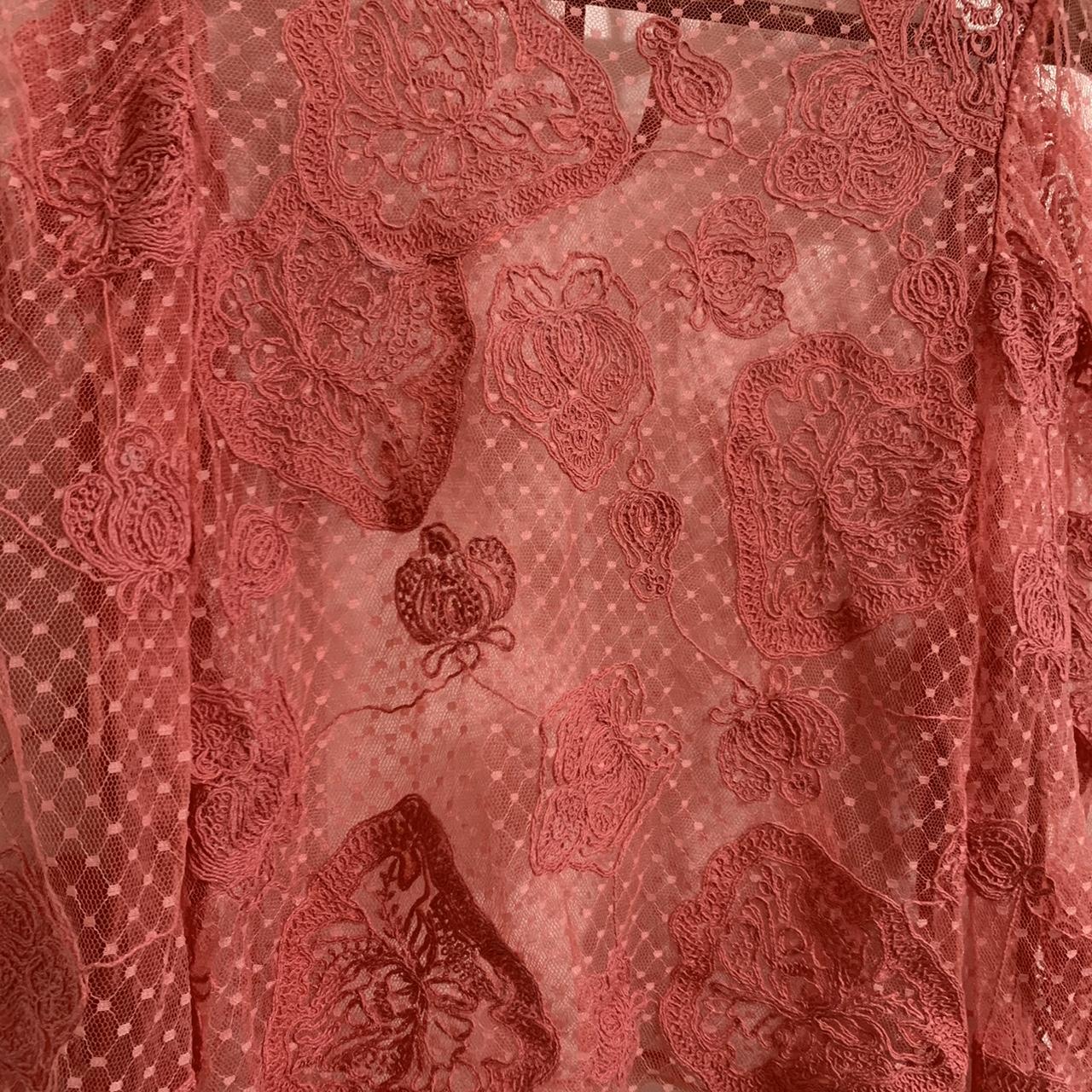 Sheer pink blouse with embroidery. No tags - Depop