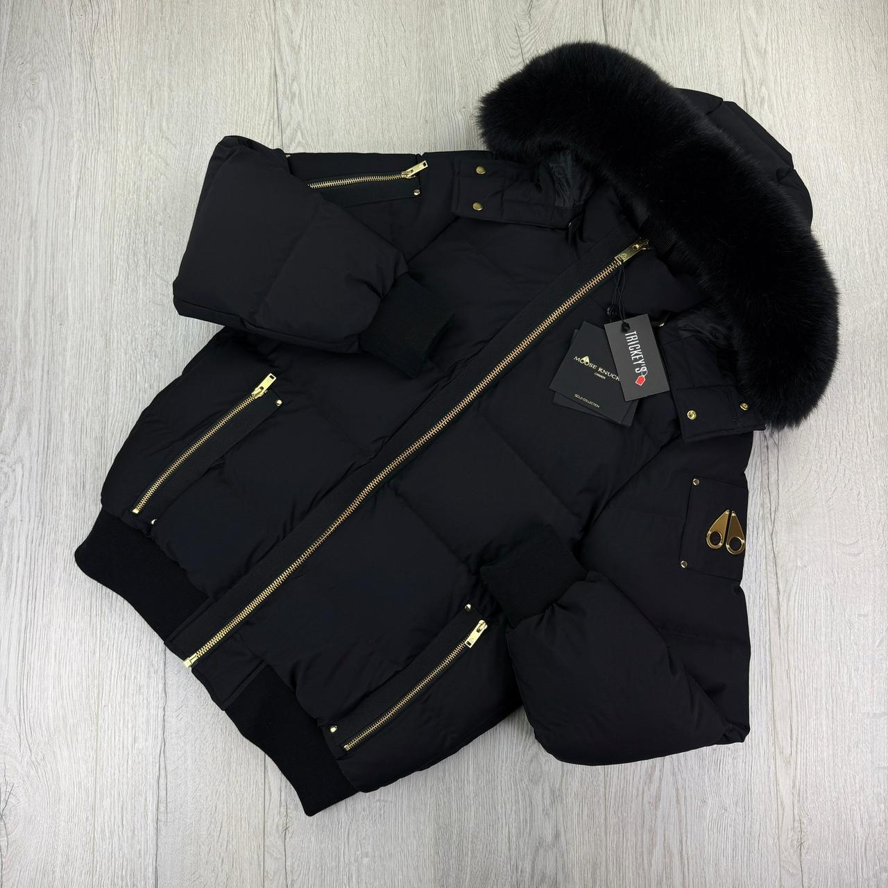Moose Knuckles Men’s Black & Gold Double Zip Up... - Depop