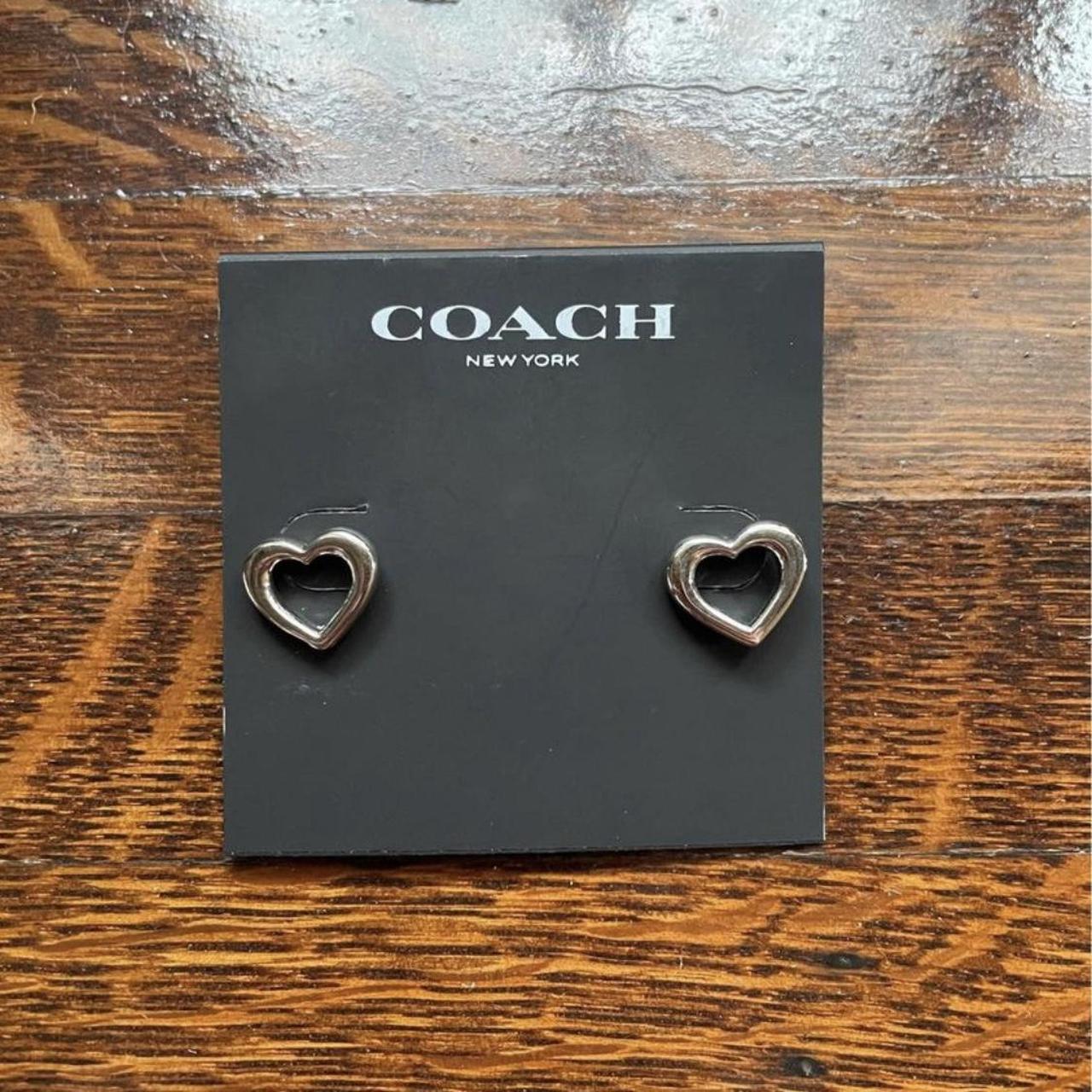 NEW Coach Heart Shape Stud Earrings Silver #new... - Depop
