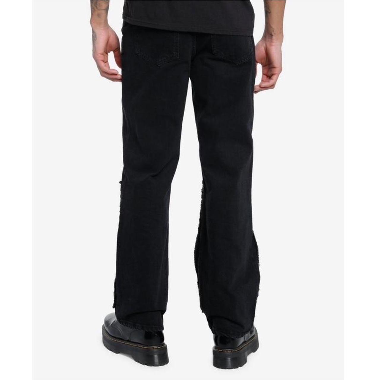 Black Punk Patch Wide Leg Denim Pants from Hot... - Depop