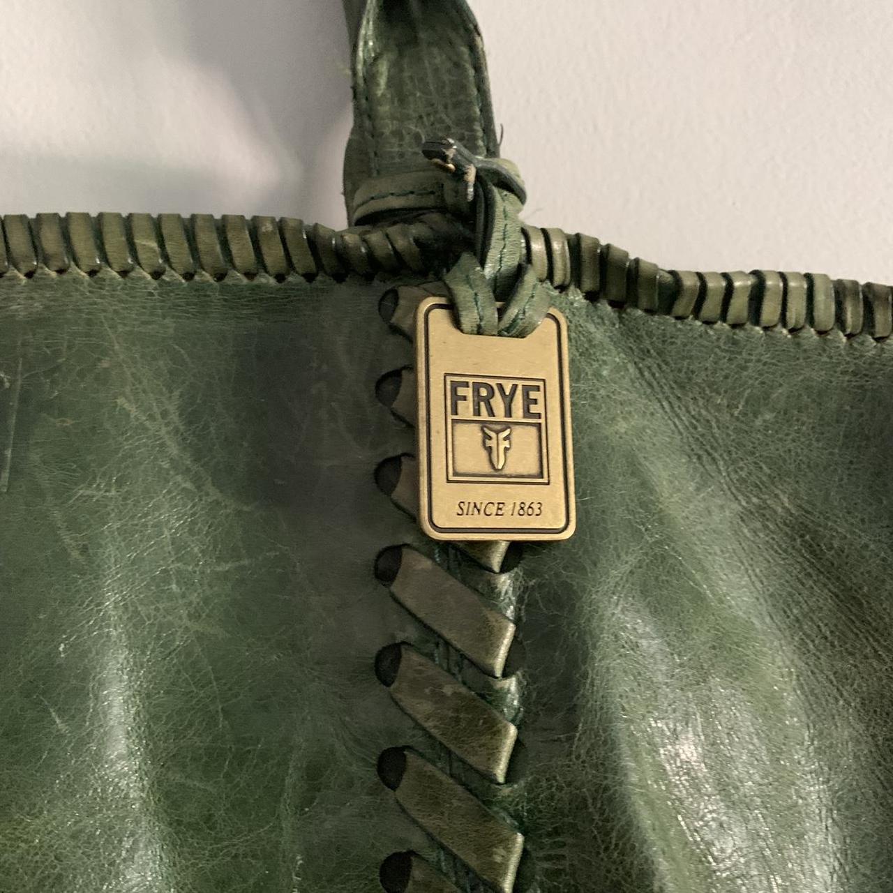 vintage frye green leather oversized purse good... - Depop