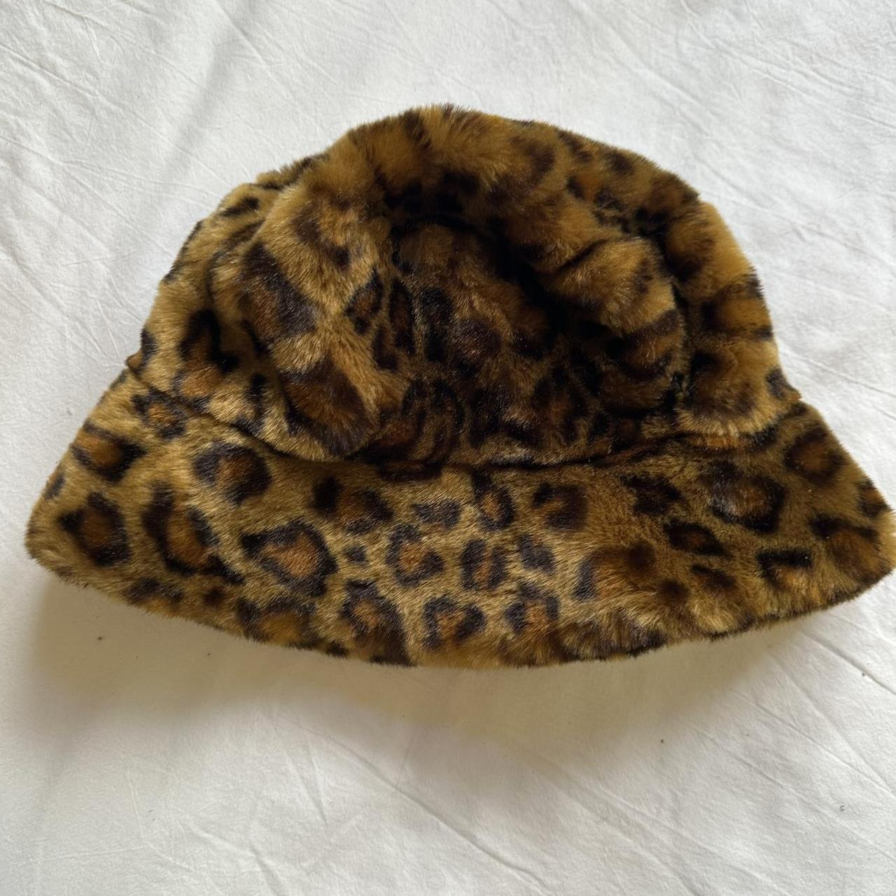 Made in France leopard print fluffy bucket hat in... - Depop
