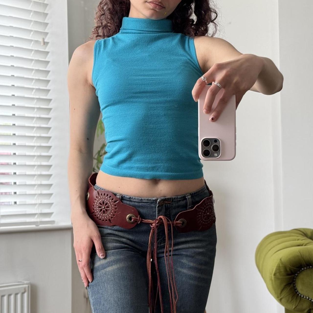 Insane office siren teal turtleneck vest knit... | Depop