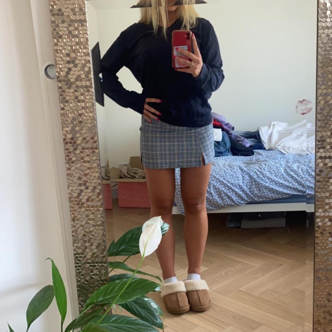 preppy vibe blue and white tartan skirt. so cute and... - Depop