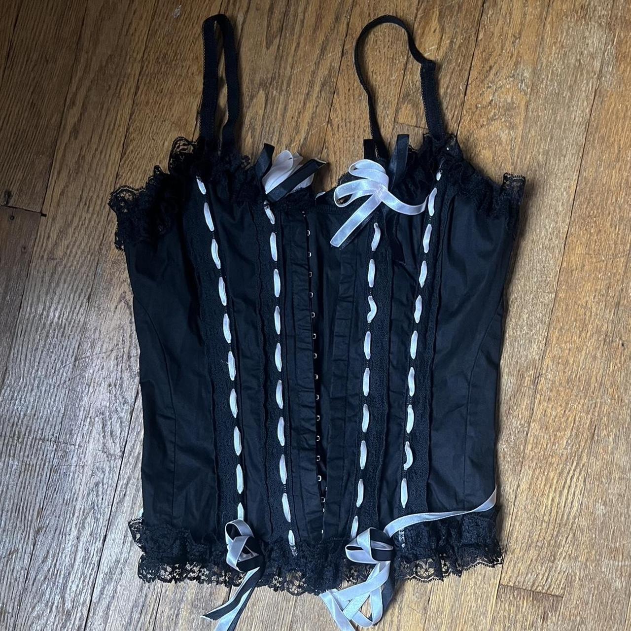 black corset with pink ribbons! i am 32dd for... - Depop