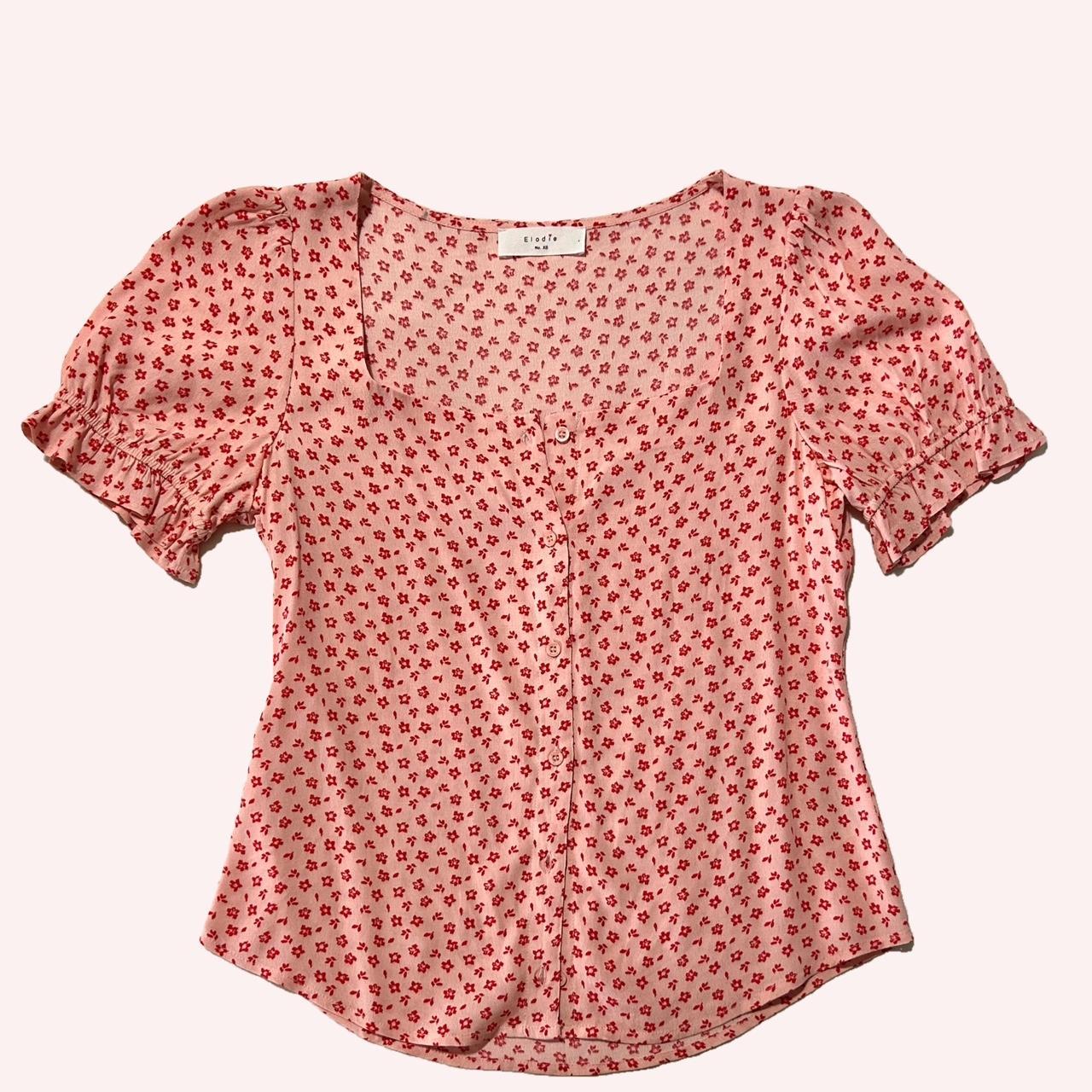 Coquette light pink puff-sleeve blouse with red... - Depop