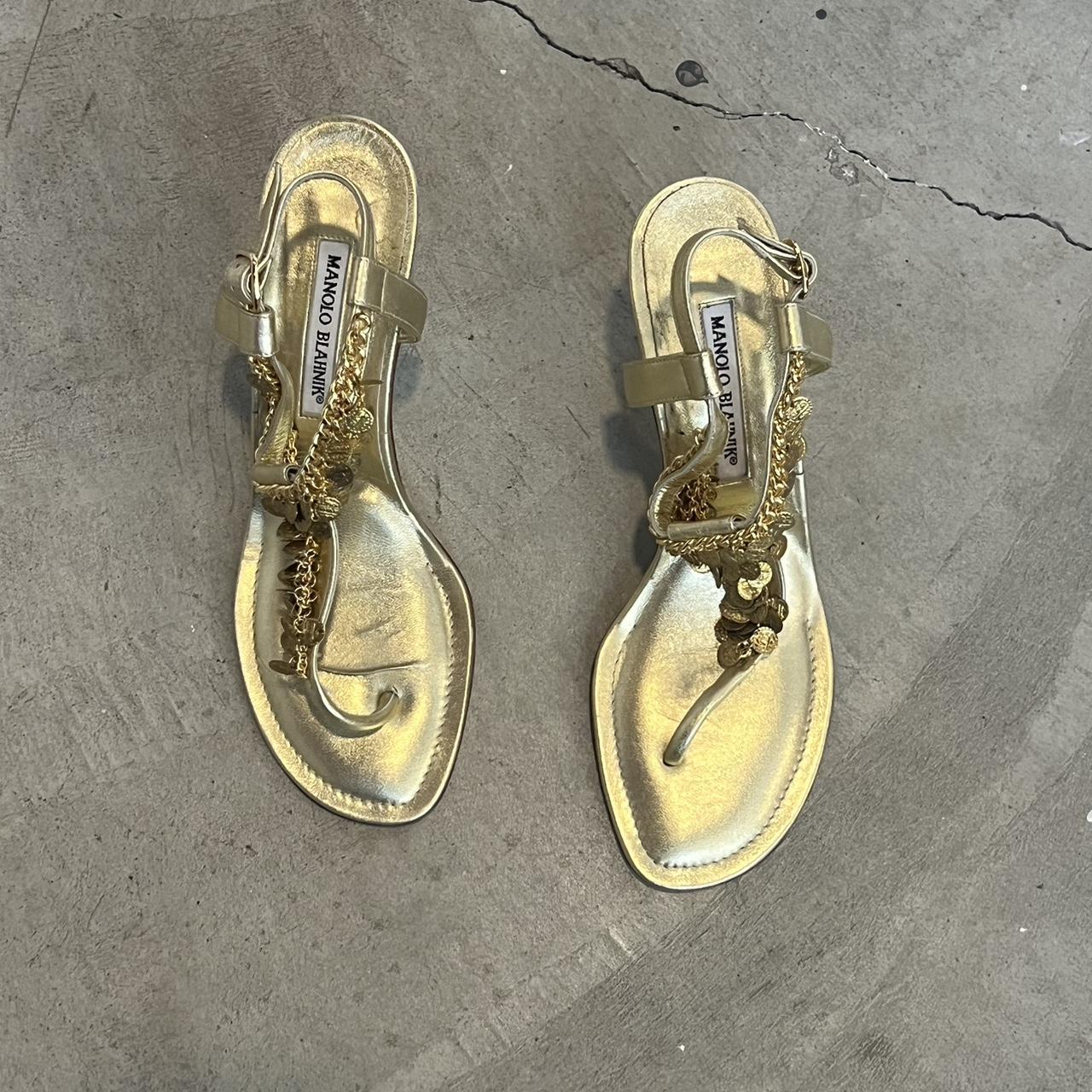MANOLO BLAHNIK GOLD HEELS BRAND: MANOLO... - Depop