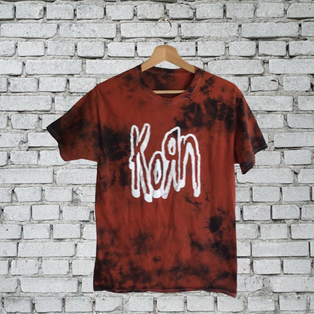 Korn red and black tie Dye rock metal band T Shirt - Depop