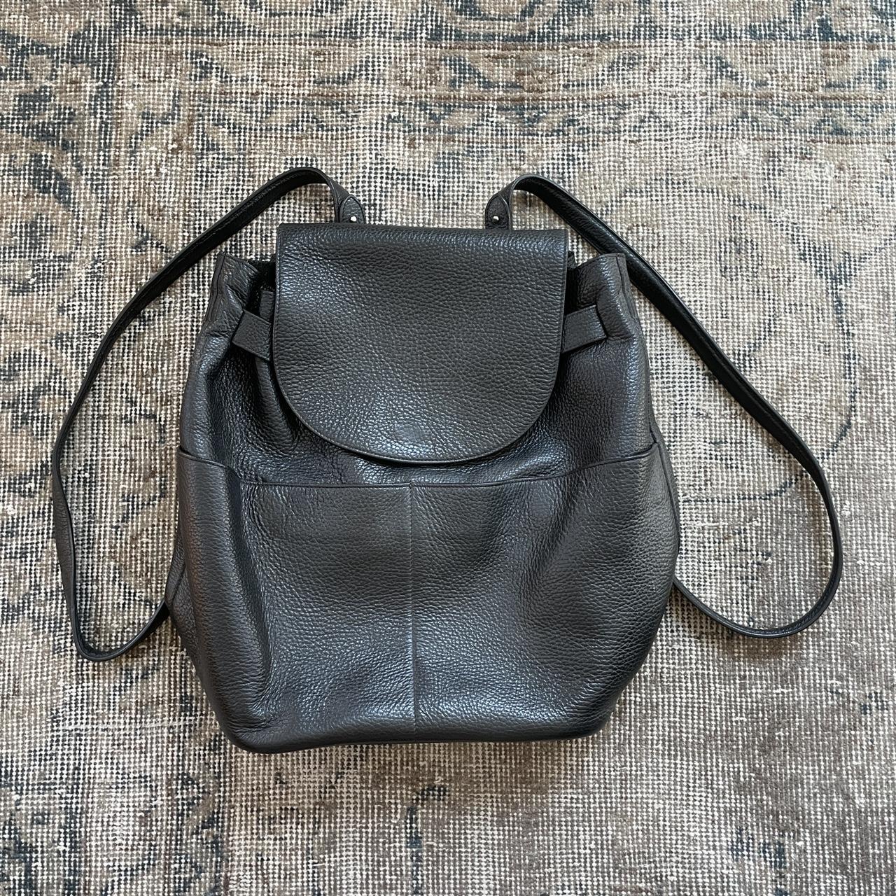 Cuyana leather backpack in black pebbled leather.... - Depop