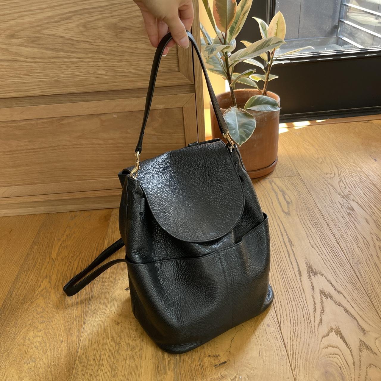 Cuyana leather backpack in black pebbled leather.... - Depop