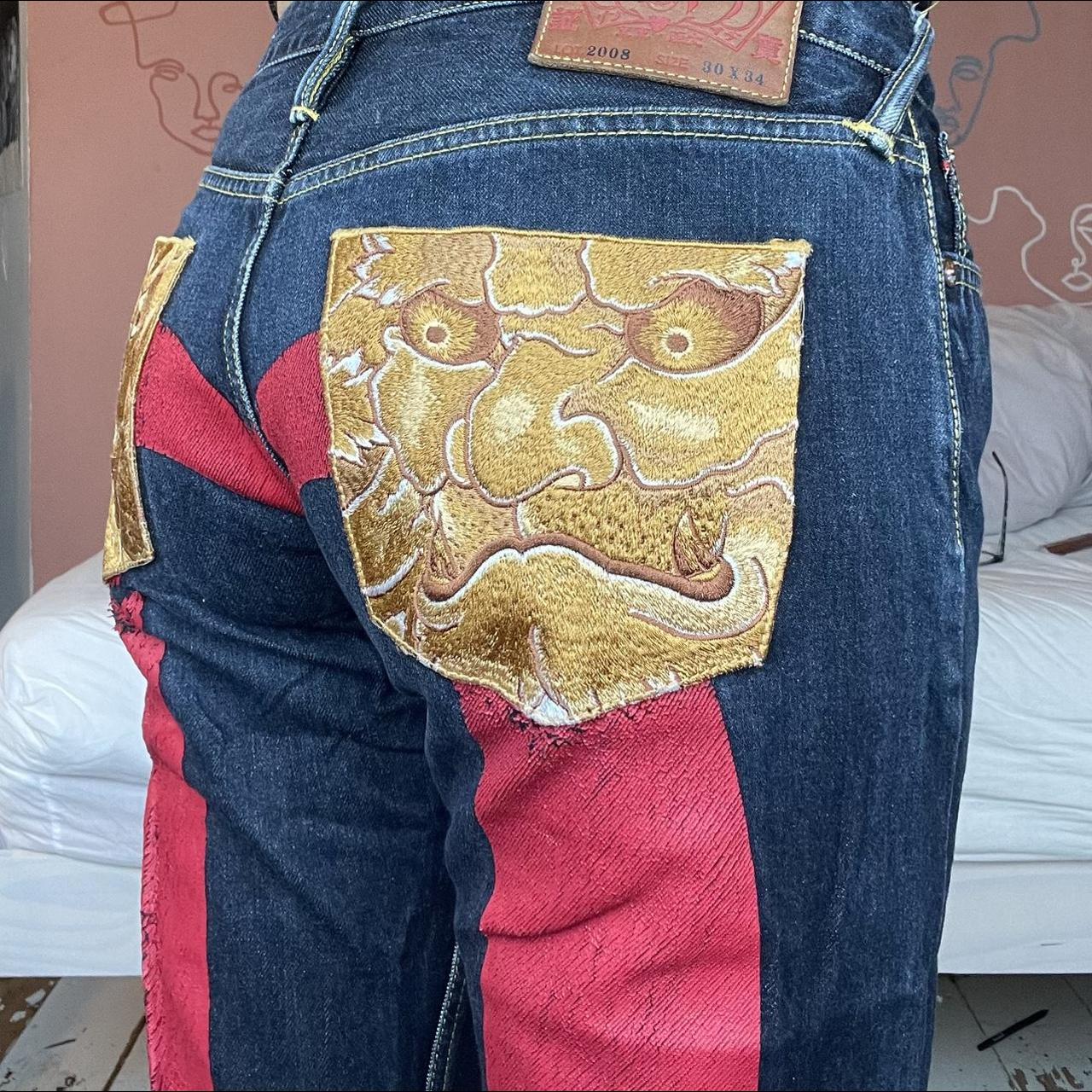Evisu jeans with gold embroidered pockets. Bought... - Depop