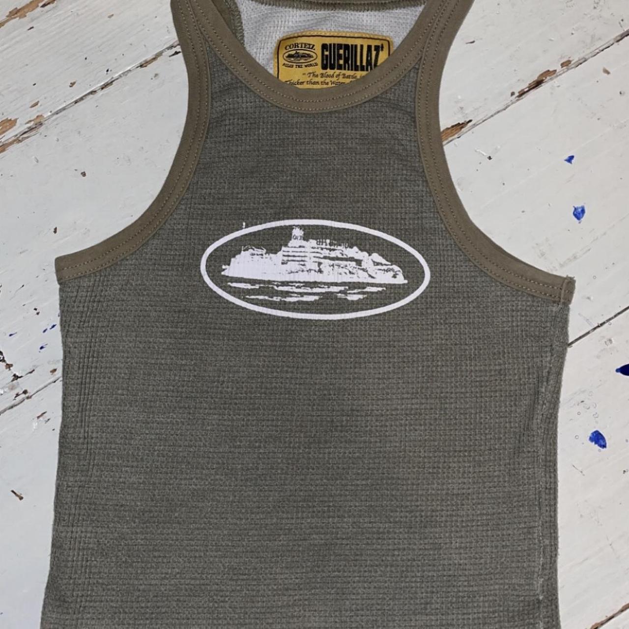 Corteiz Women's Khaki and Green Crop-top | Depop