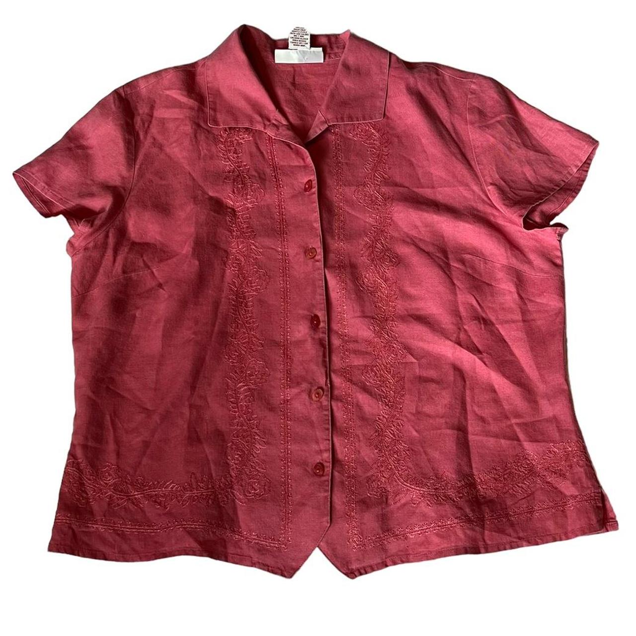 JM collection petite button down shirt pink linen.... - Depop