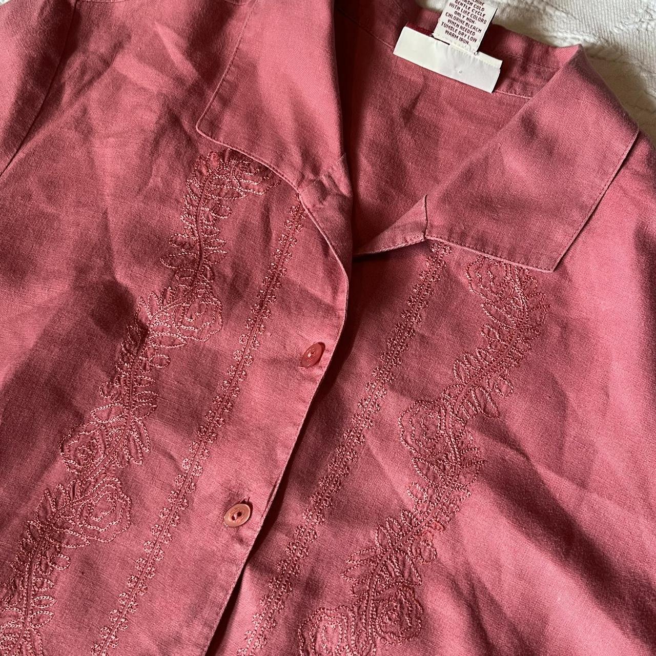 JM collection petite button down shirt pink linen.... - Depop