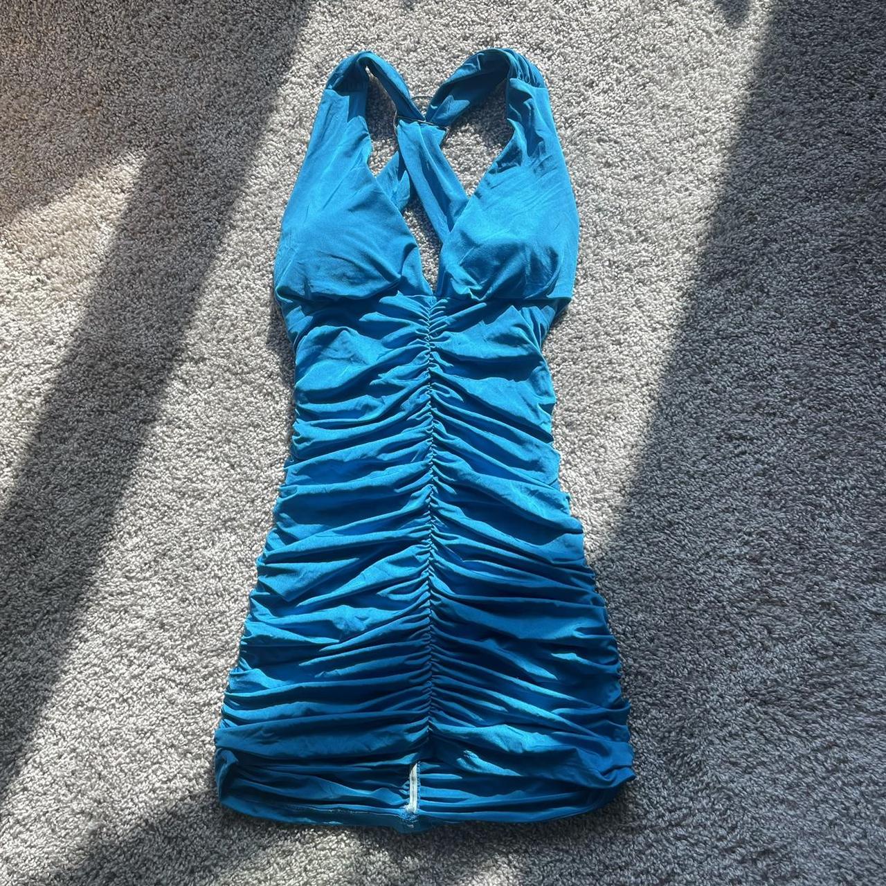 Y2K hot ruched fire blue club bling dress. Mini with... - Depop