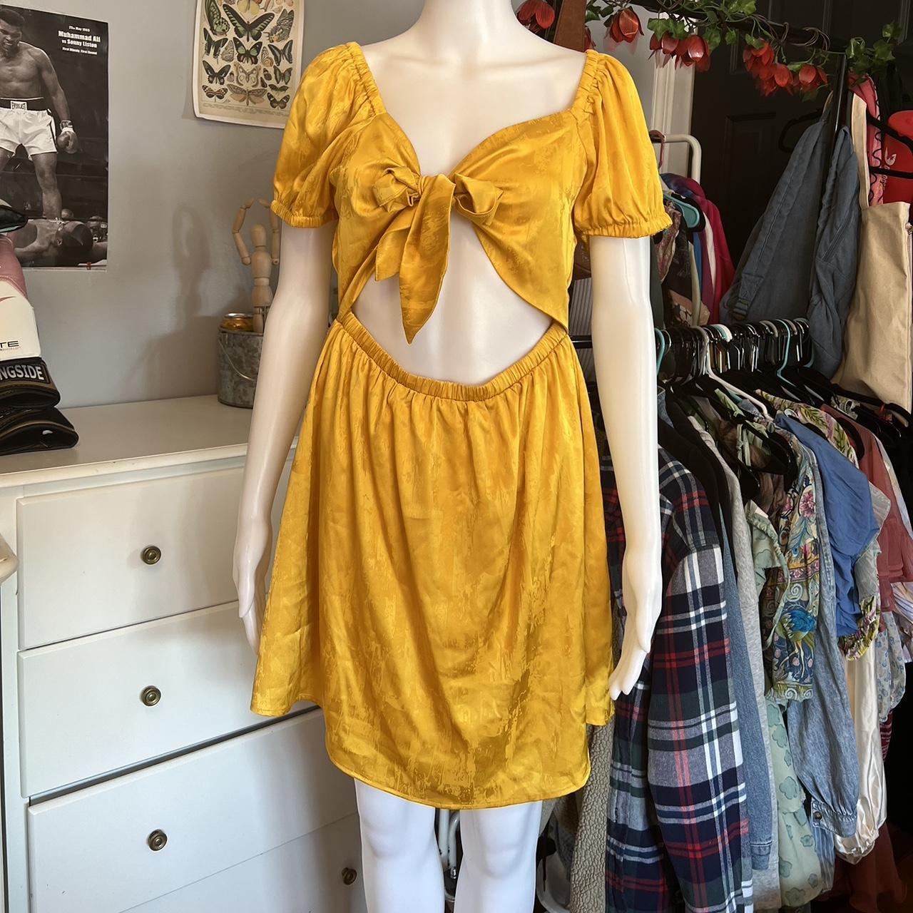 Yellow shiny dress bow tie front - Depop