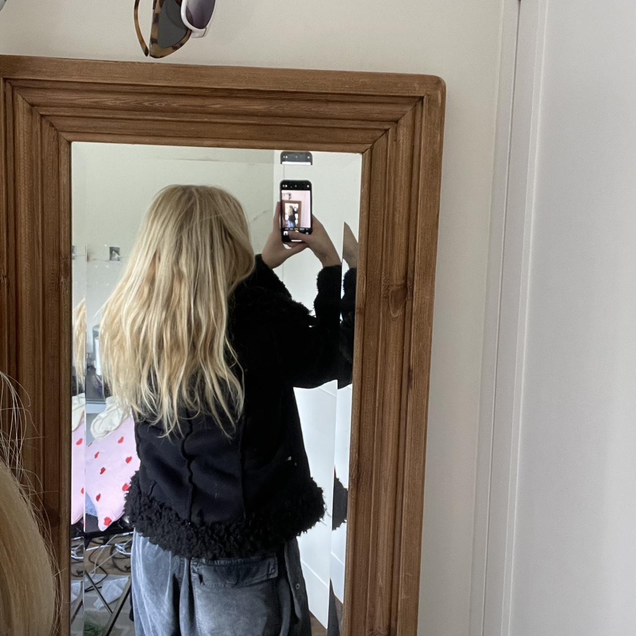 the rockin rev black shearling coat size uk14 shown... - Depop