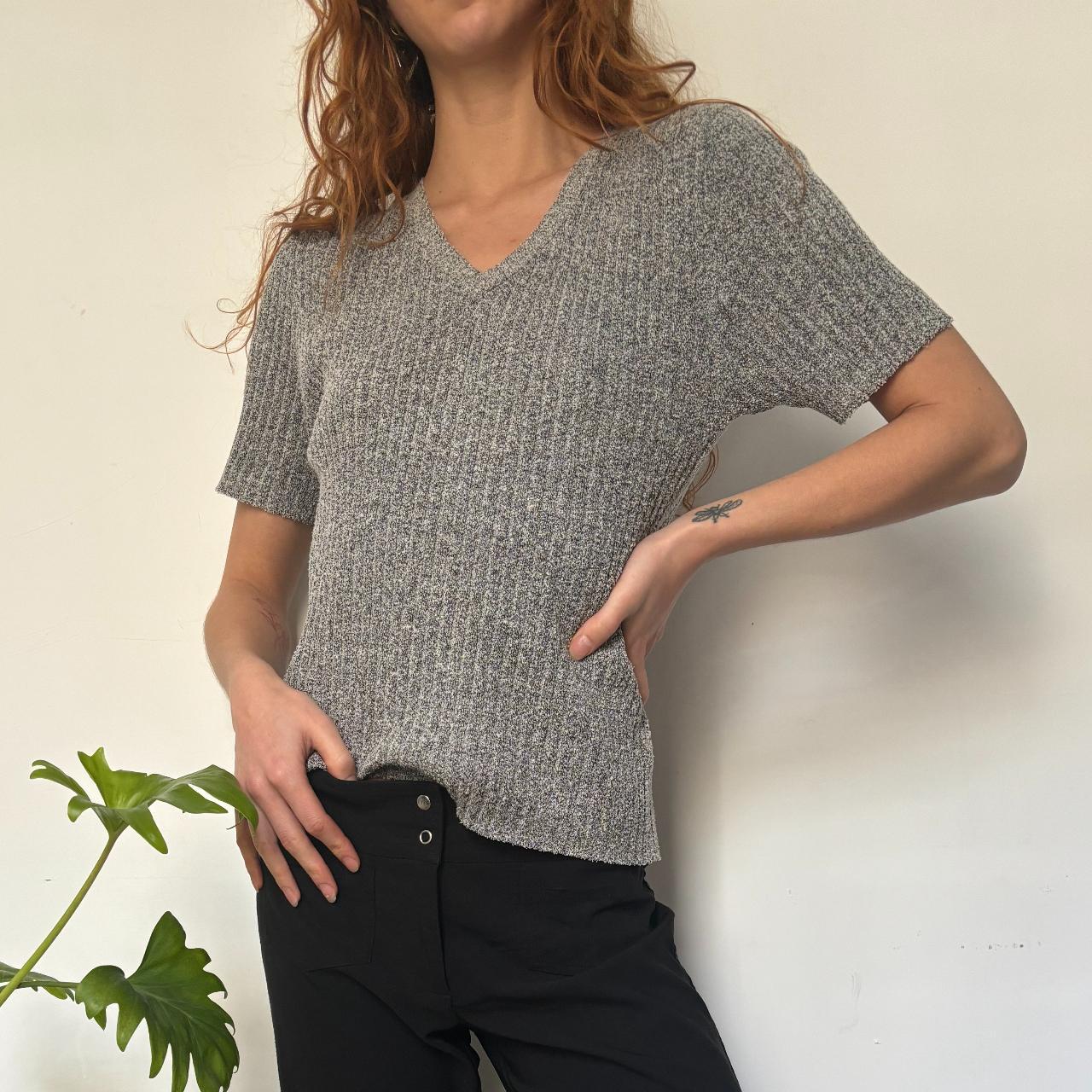 90s Grey Knit Top Size: M Brand:... - Depop