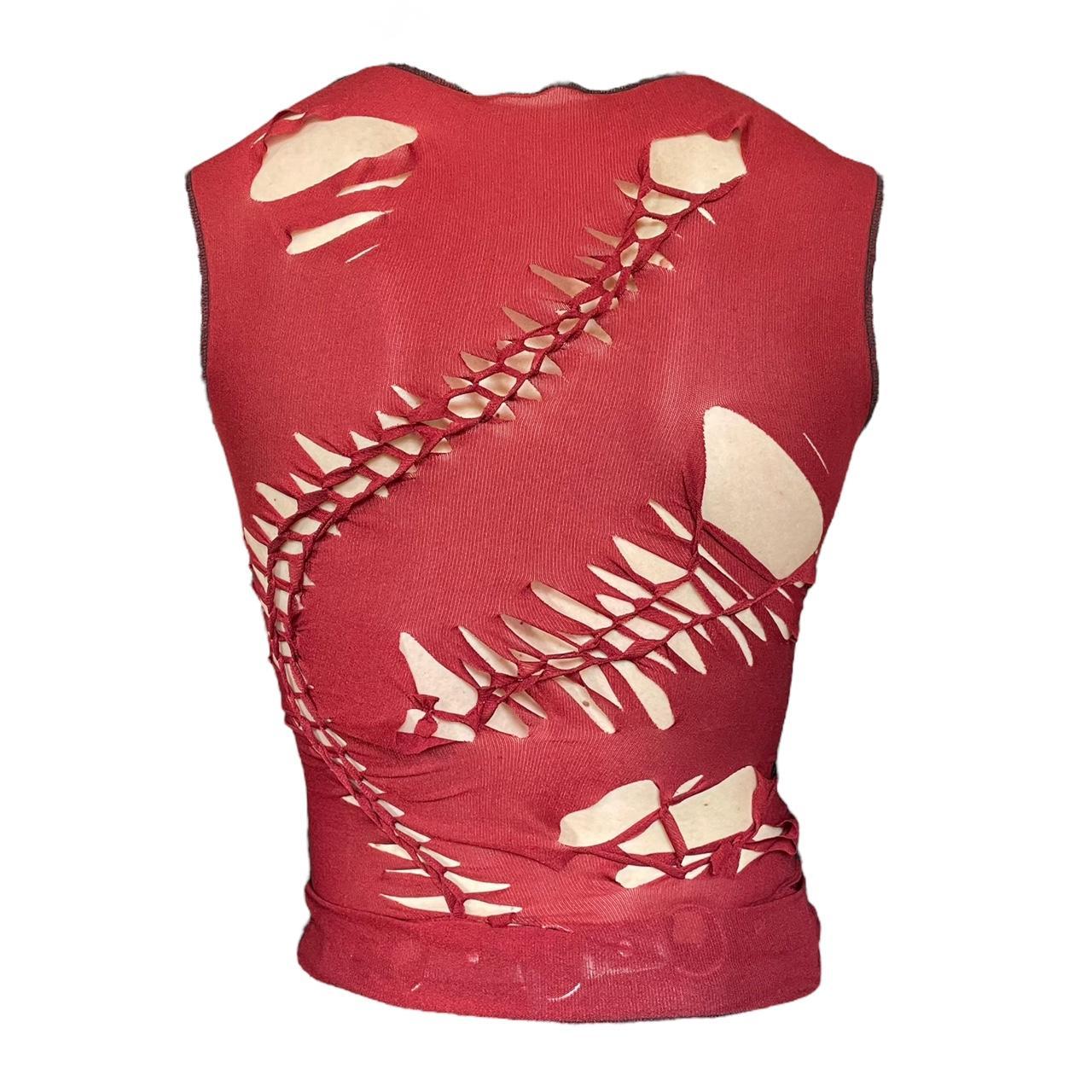 Red mesh cut slit vest SAMPLE SALE. This piece was... - Depop