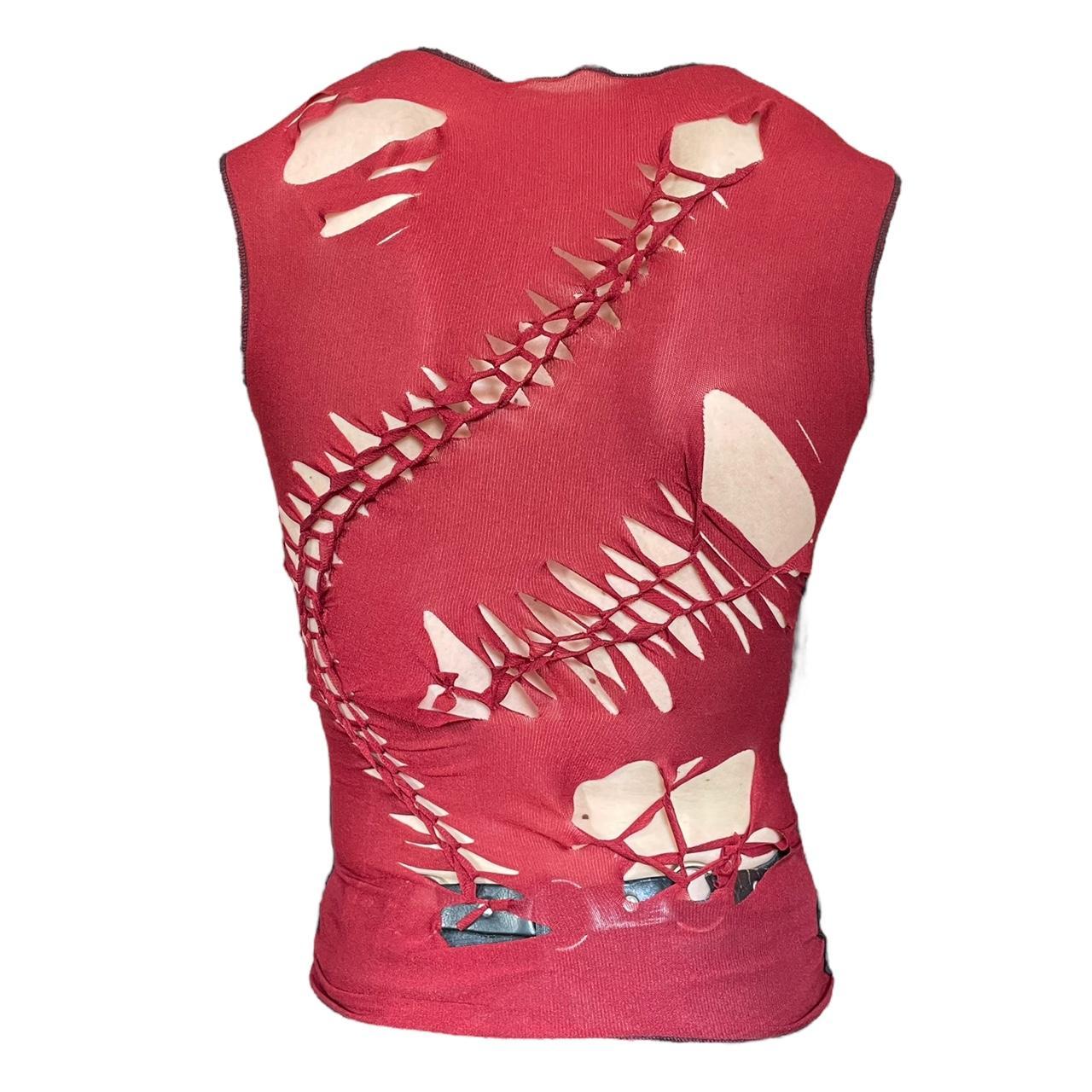 Red mesh cut slit vest SAMPLE SALE. This piece was... - Depop