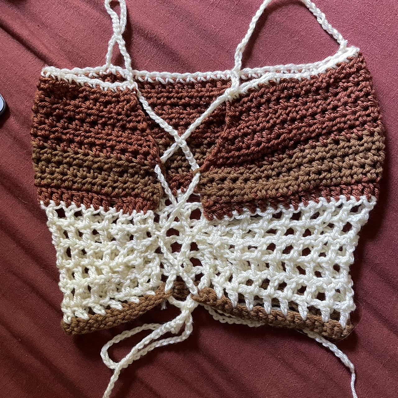 adjustable crochet top tie back makes it fit from... - Depop