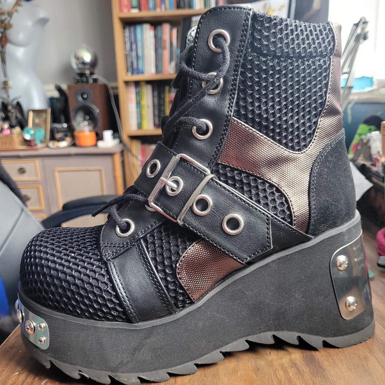 Demonia Women's Black and Red Boots | Depop