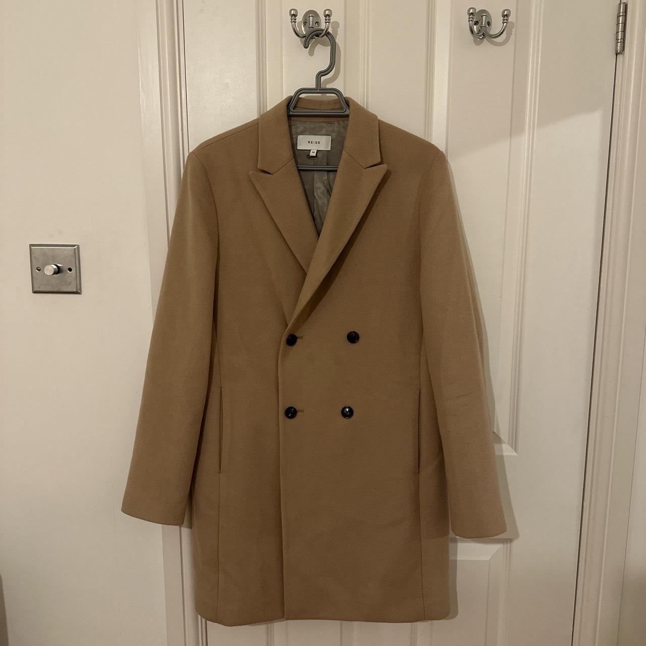 Reiss double breasted overcoat in Camel - slim... - Depop