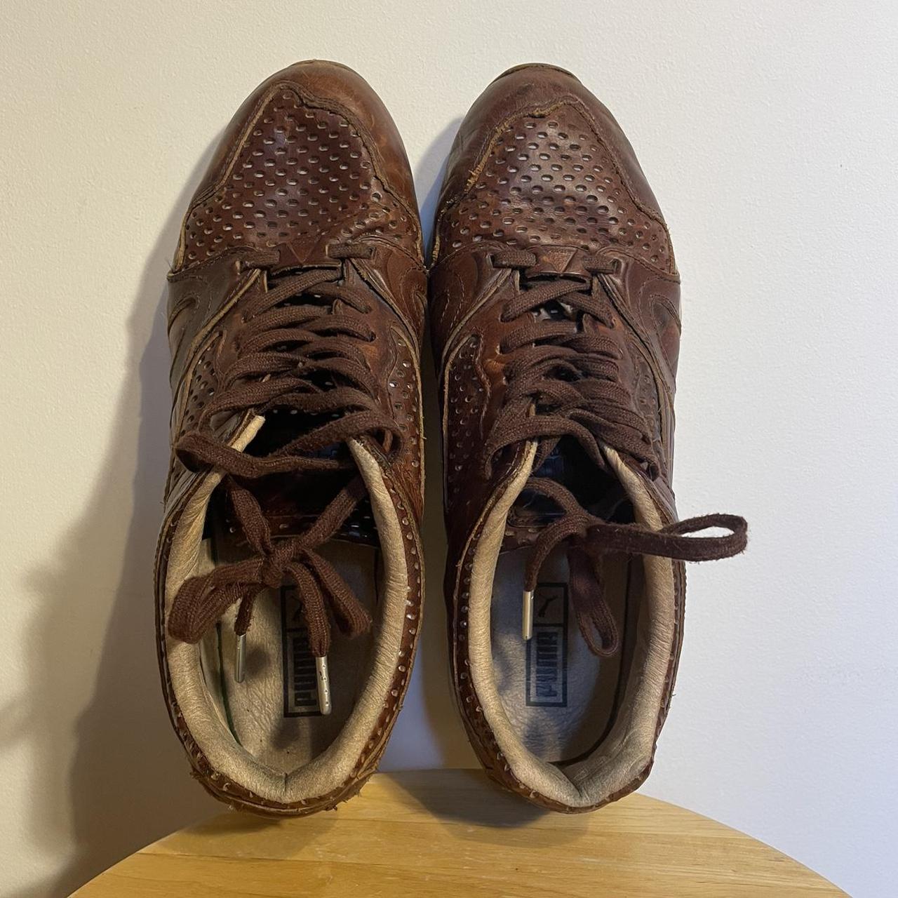 RARE Puma Brown Leather Sneakers - Depop
