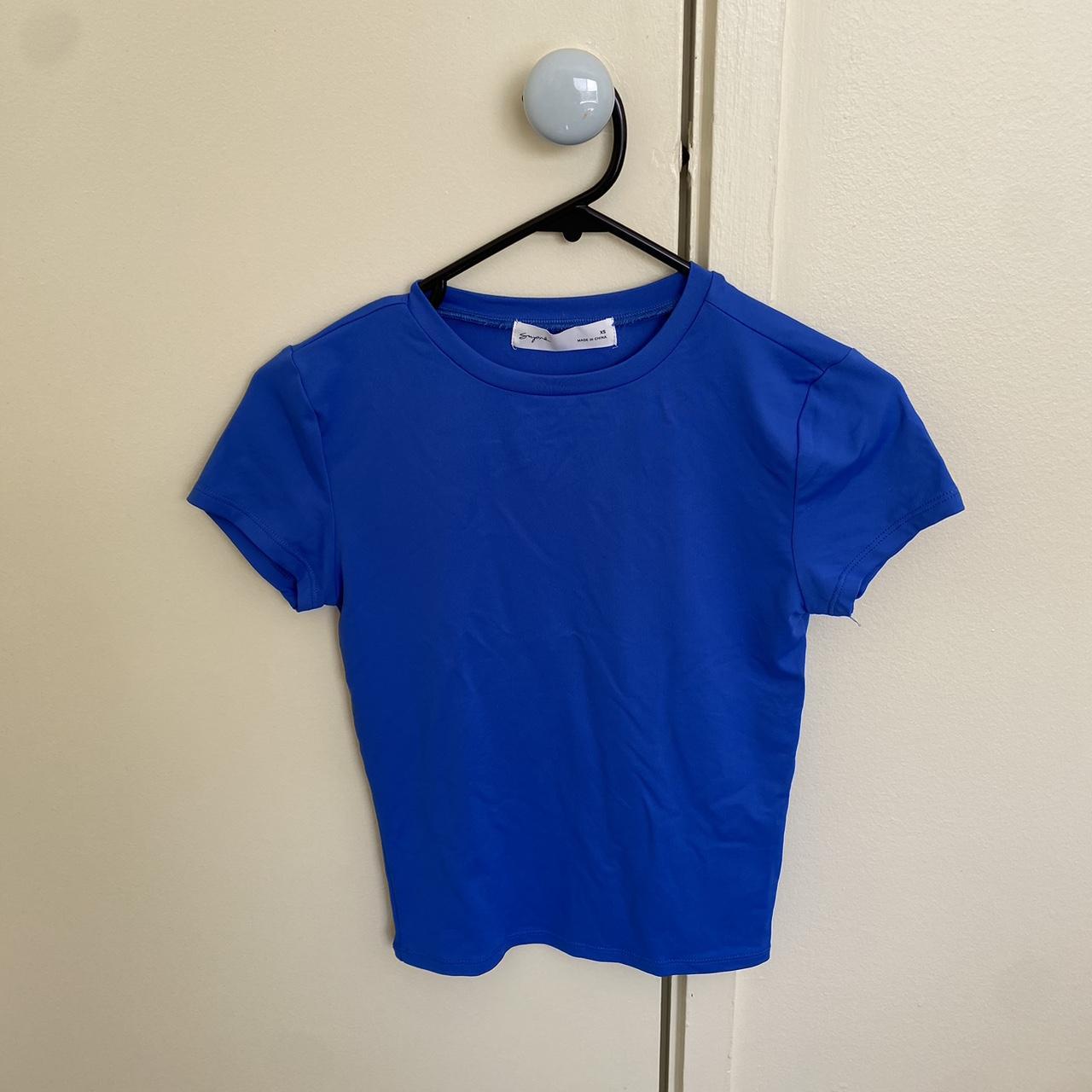 Blue supre cropped tee - worn once size XS #bluetee... - Depop