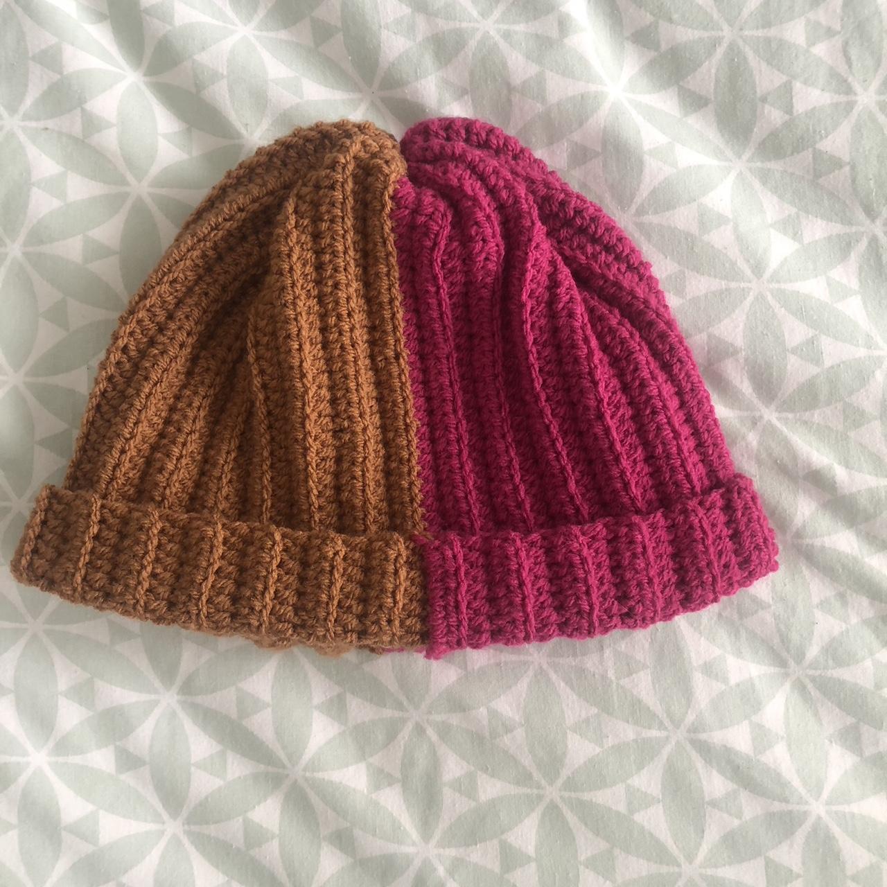 Handmade crochet two tone beanie Made by me Dark... - Depop