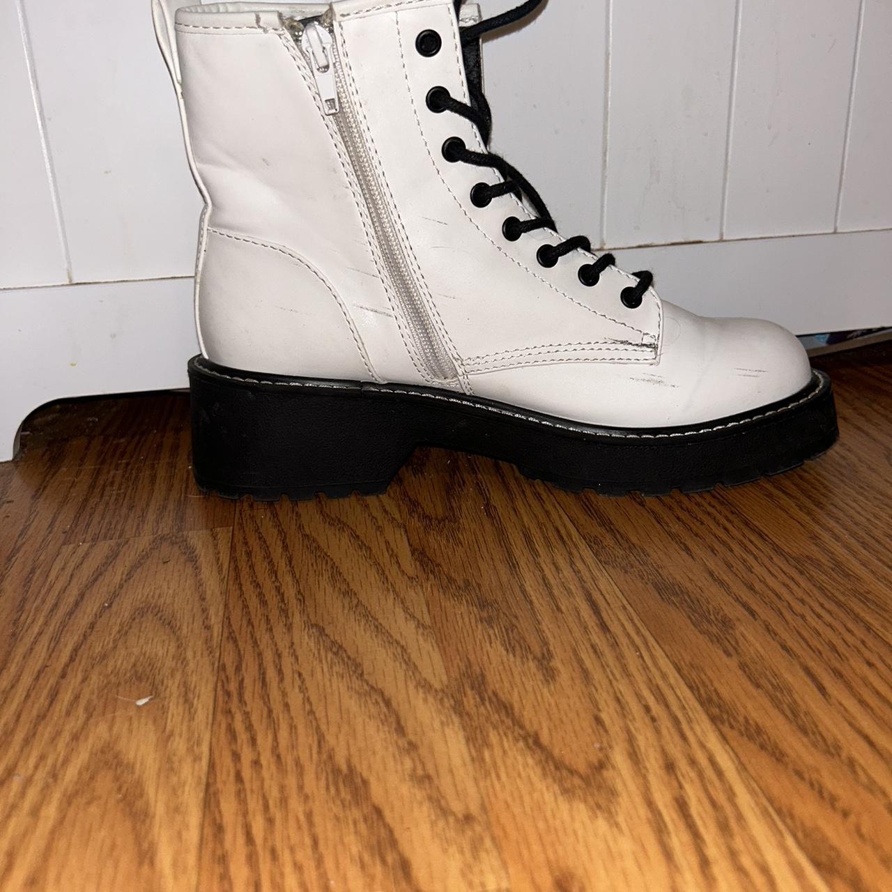 madden girl white boots with minor scuffs never... - Depop
