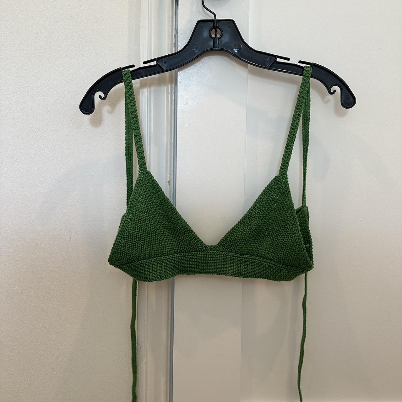 Green knit triangle bralette top. Very soft and... - Depop