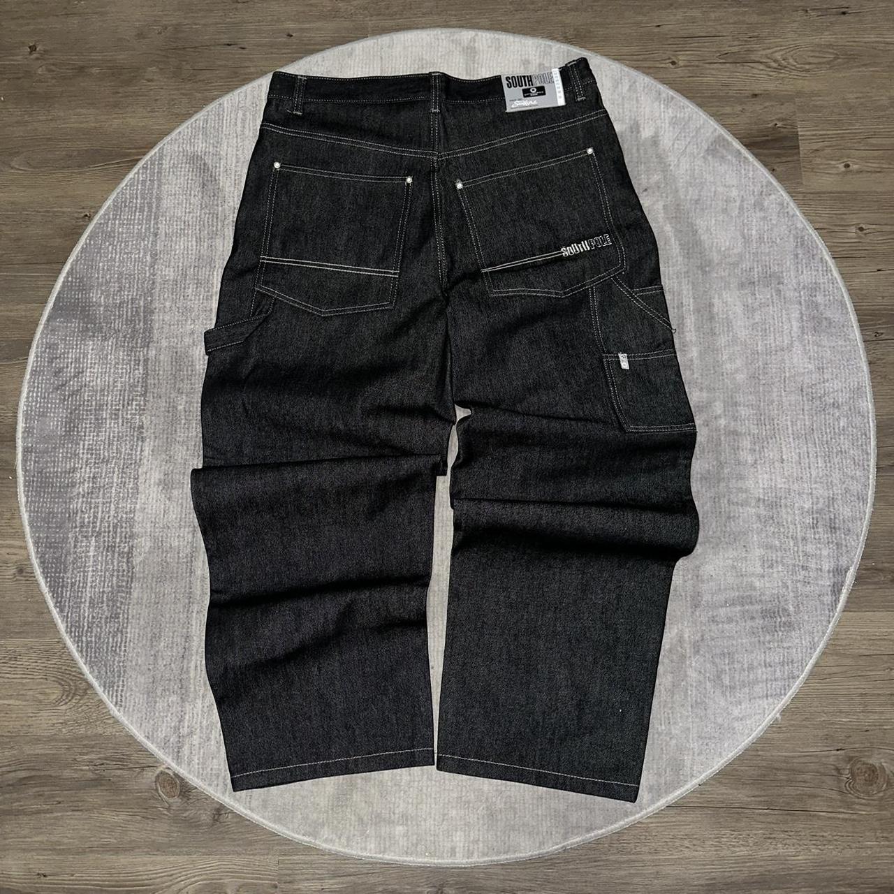 Crazy fire Y2K baggy fit black southpole embroidered... - Depop