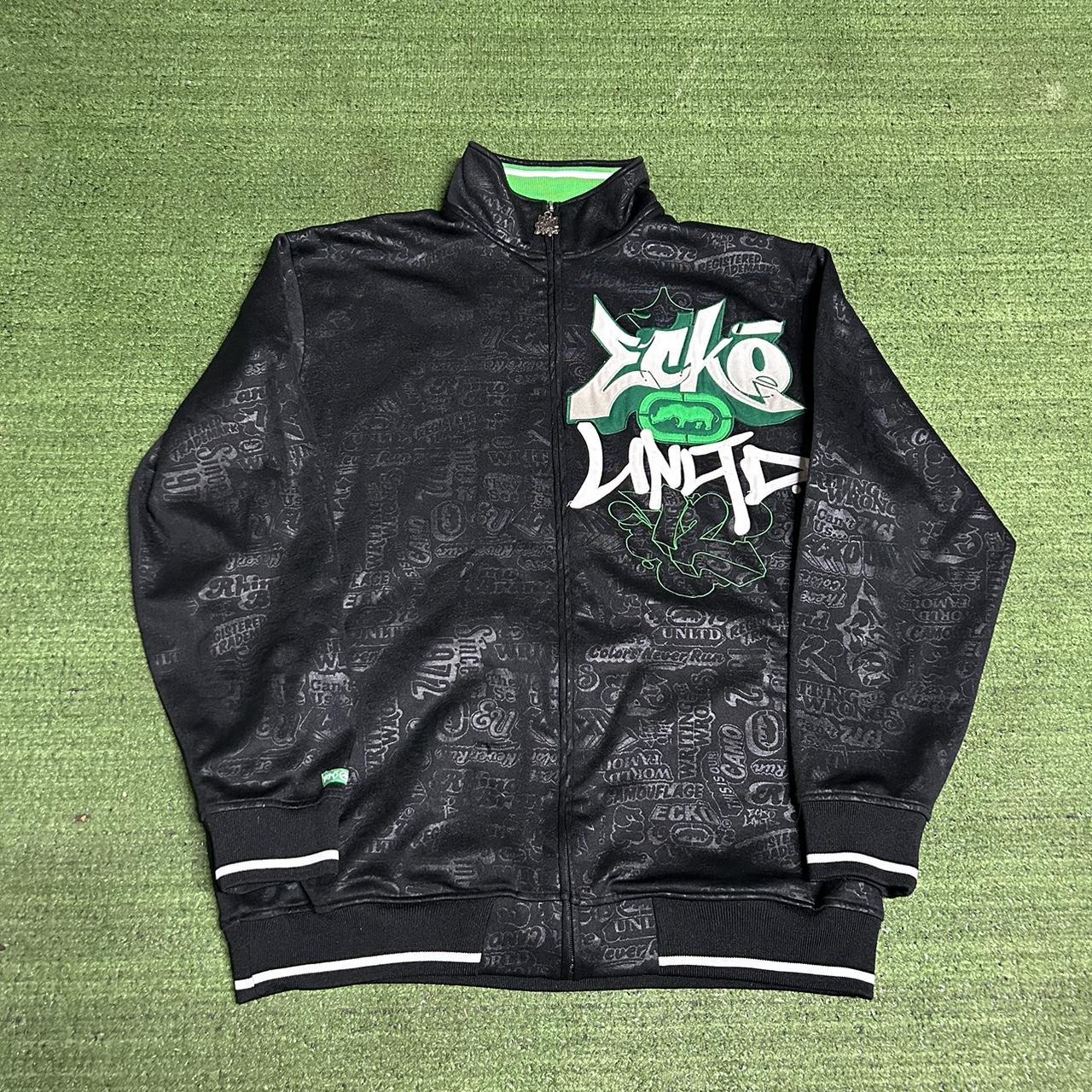 Ecko Unltd Track Jacket Mens M Black Green Writing... - Depop