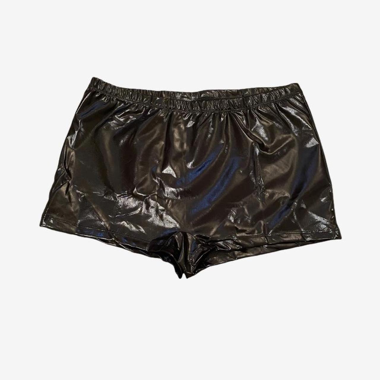 black metallic spandex mini shorts spirit halloween... - Depop
