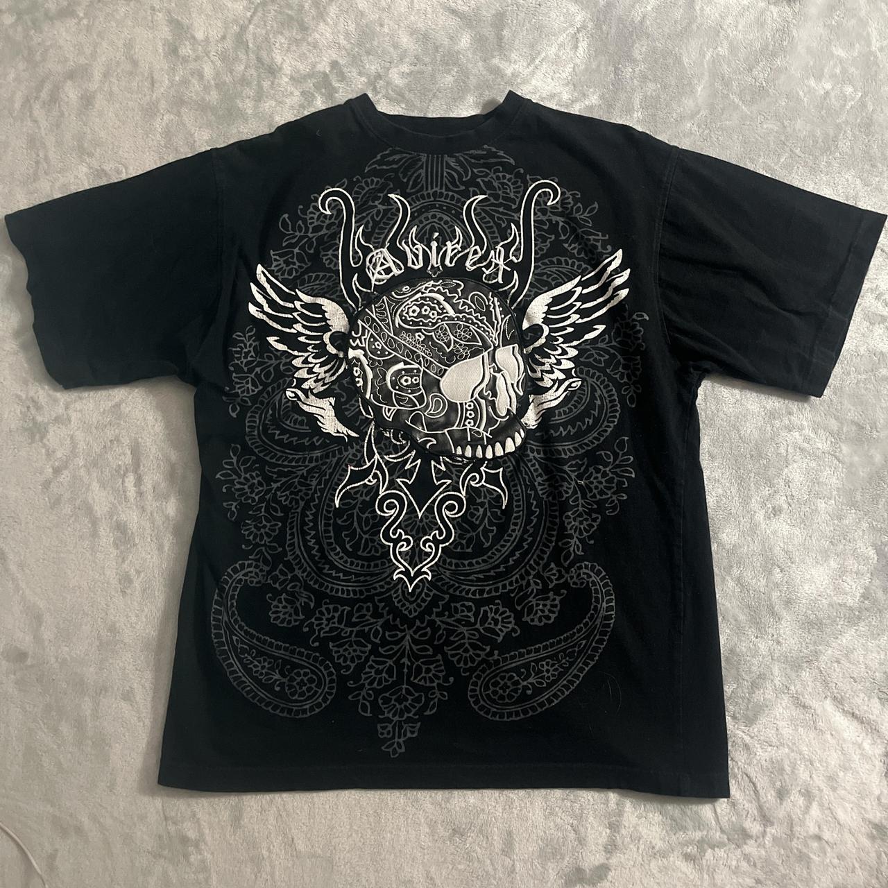 Y2K AVIREX SKULL TEE size: large length: 27in width:... - Depop