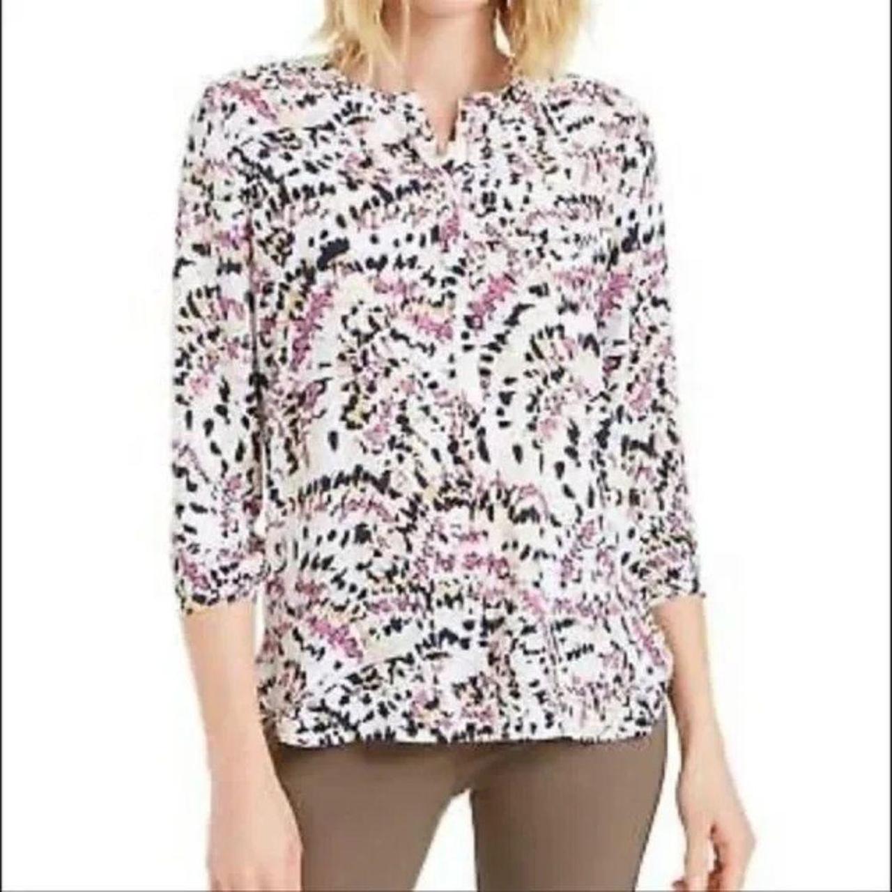 JM Collection Pink Dahlia 3/4-Sleeve Printed Pleat... | Depop