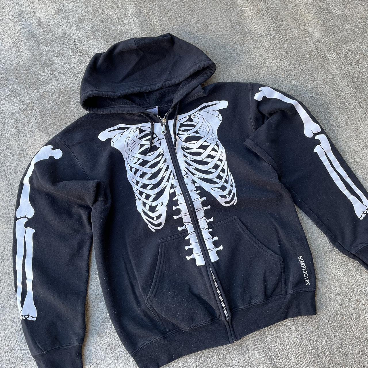 Y2K zip up rib cage hoodie #punk #grunge #skater... - Depop