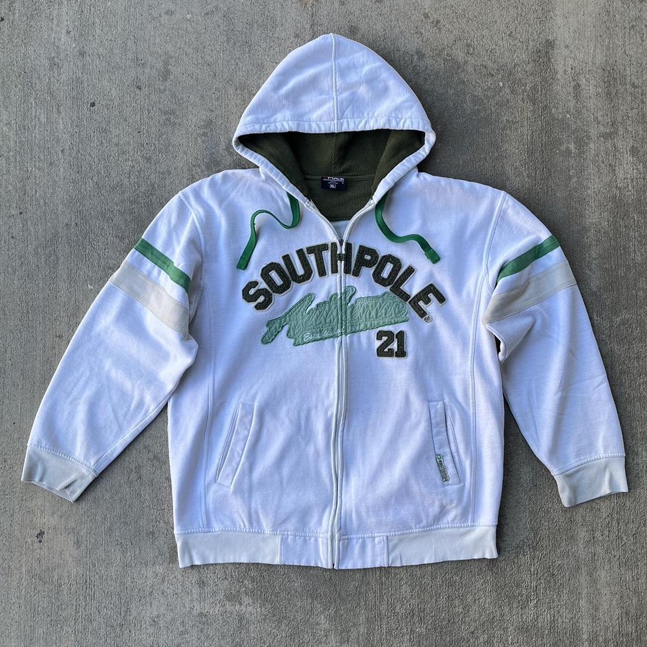 Y2K zip up hoodie by SOUTHPOLE In distressed... - Depop