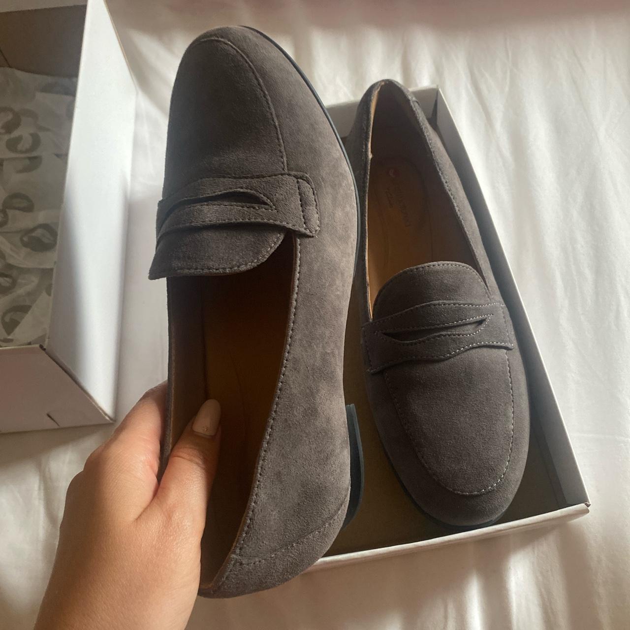 Clarks women’s grey suede loafers shoes Size 3 New... - Depop