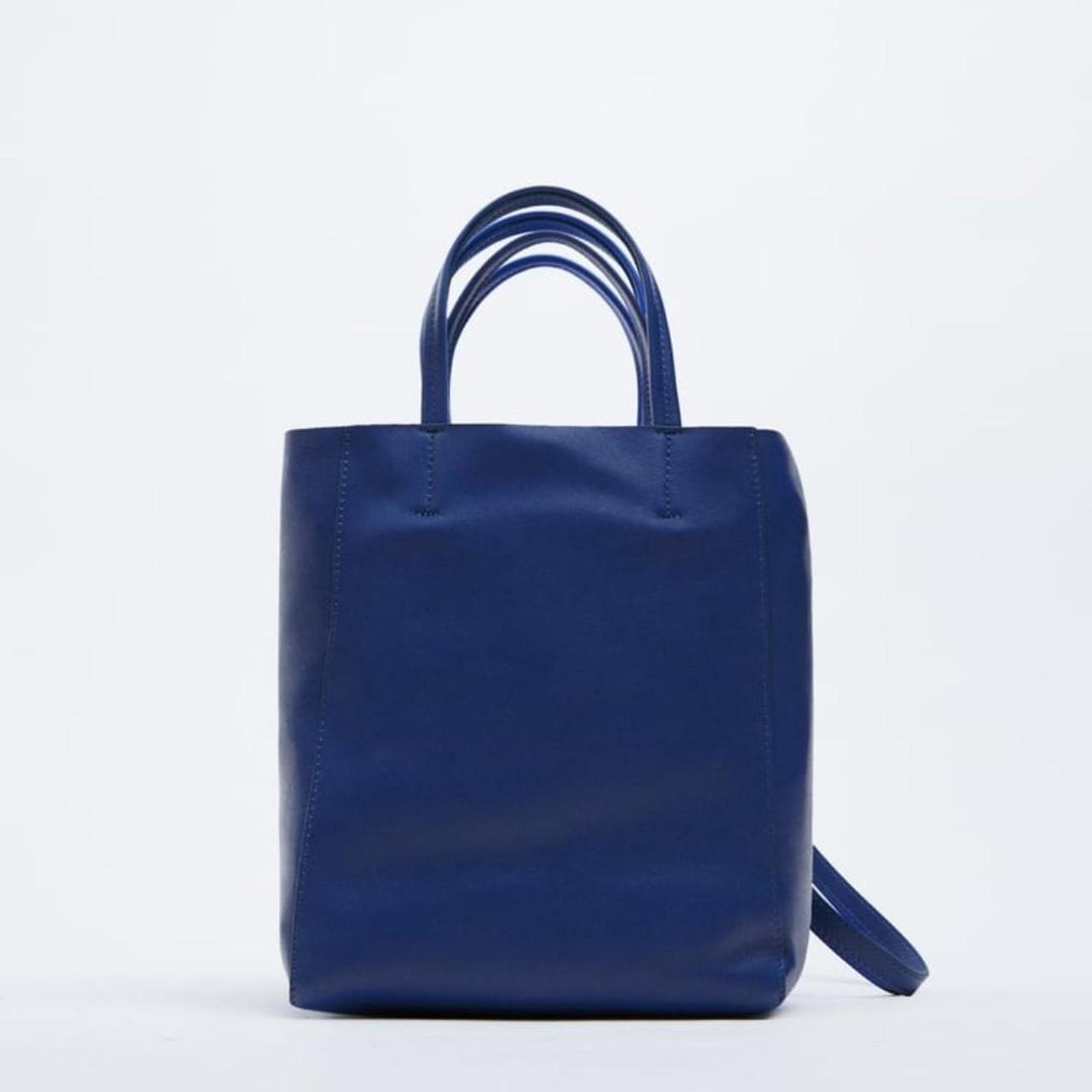 ZARA EVERYDAY BLUE MINI LEATHER TOTE BAG - Depop