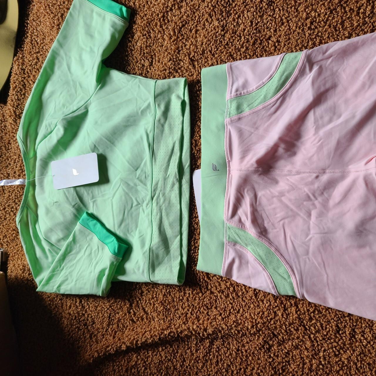 Fabletics Women's Pink and Green Crop-top | Depop