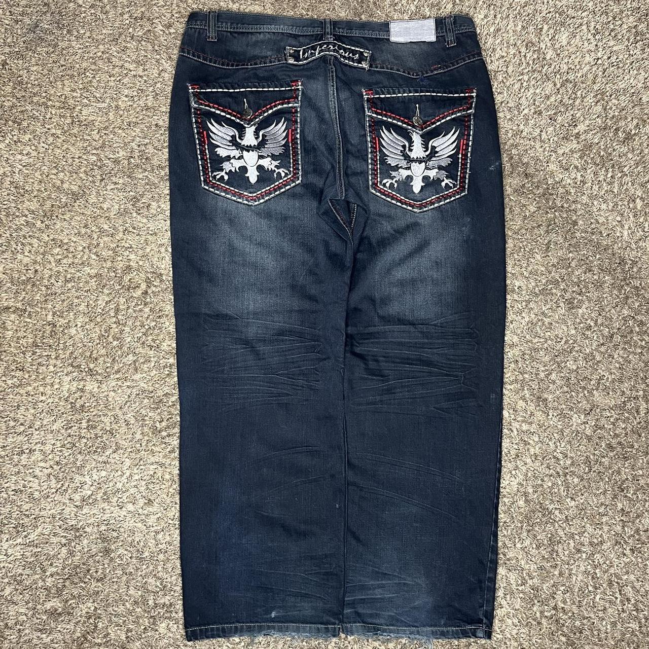 Imperious Delf baggy embroidered jeans Glue stain... - Depop